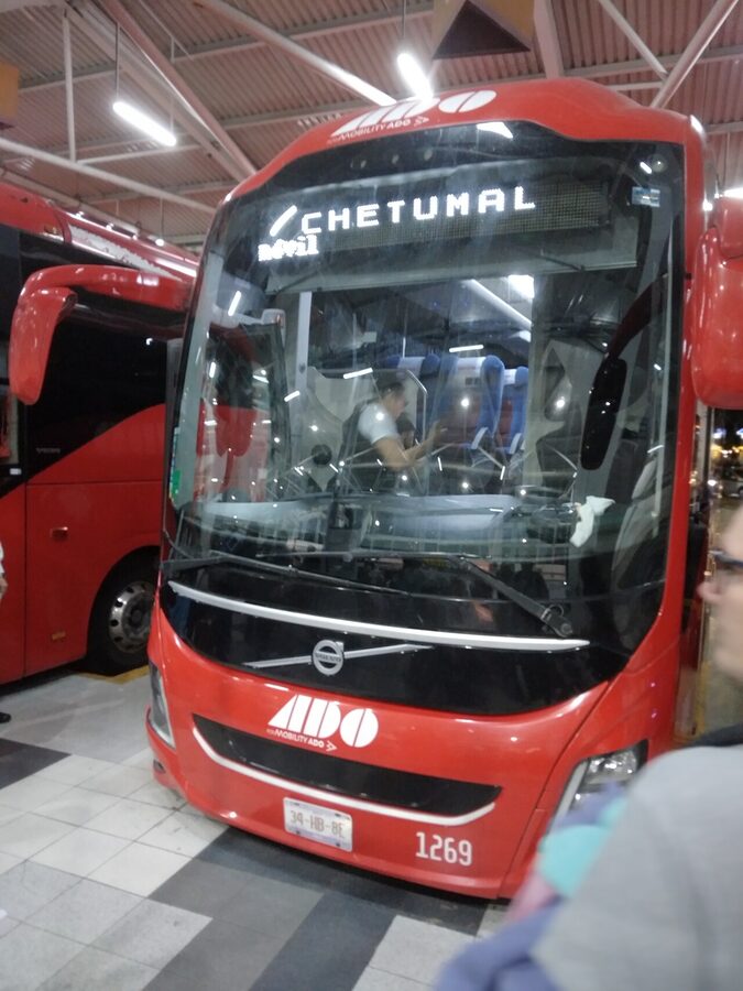 ADO bus parked at the terminal in Cancun