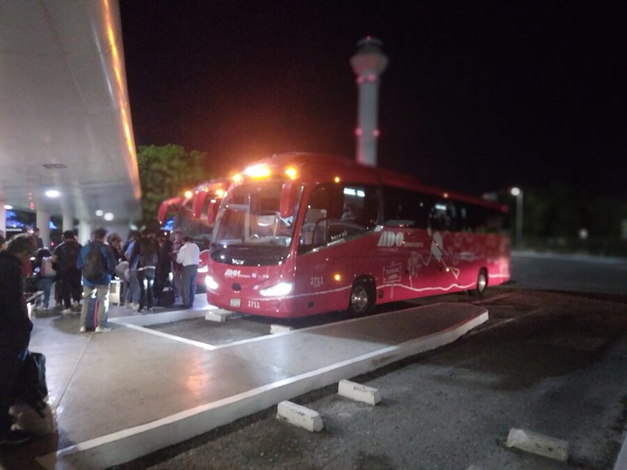 Bus platforms outside Terminal 2 at Cancun airport