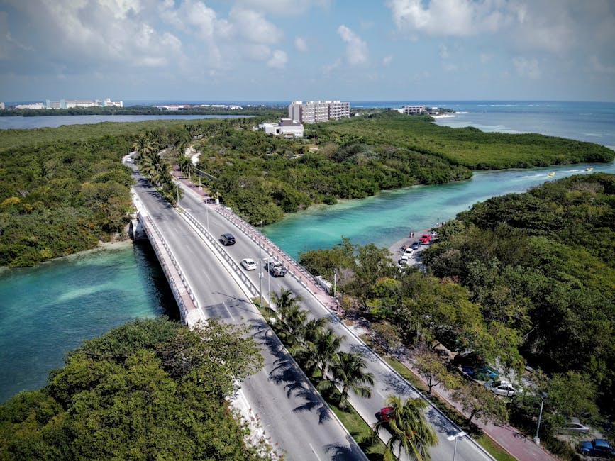 Cancun aerial lagoon bridge