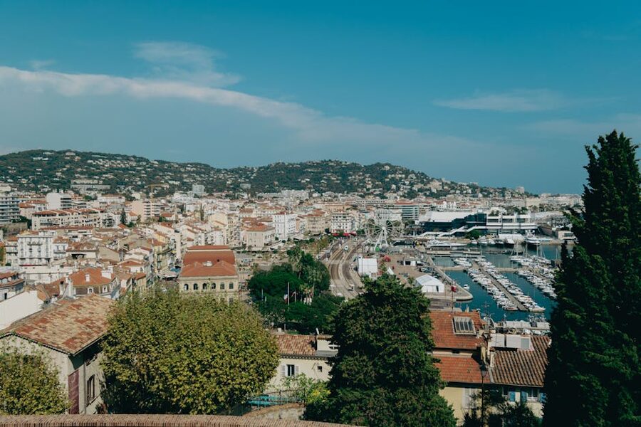 Cannes harbor and cityscape from above