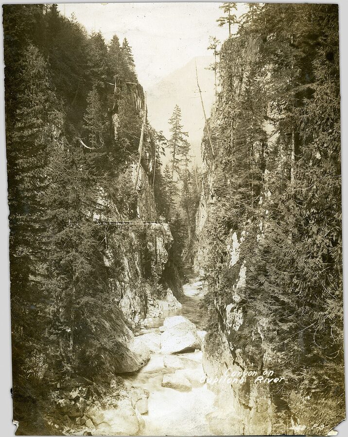 Looking down on the Capilano River canyon floor