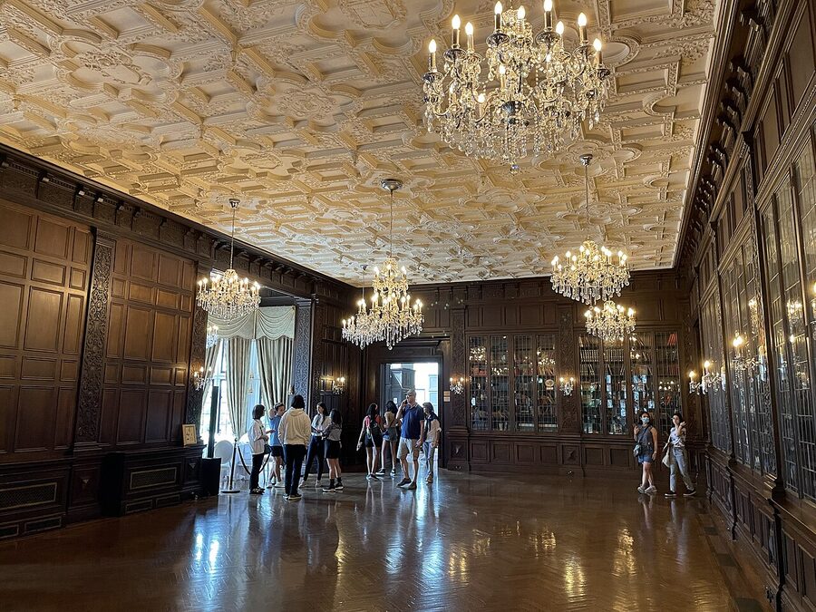 Library at Casa Loma with wood bookshelves