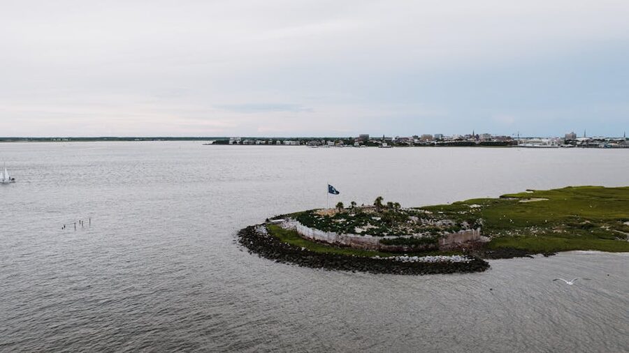 Castle Pinckney ruins on a small island in Charleston Harbor