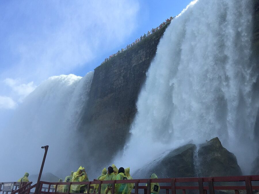 Cave of the Winds wooden boardwalks built into the falls