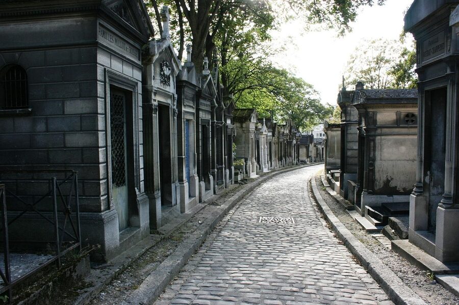 Tombs and lanes at Père Lachaise Cemetery in Paris