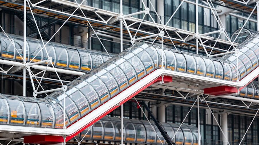 Close-up of the modern architectural design of the Centre Pompidou exterior