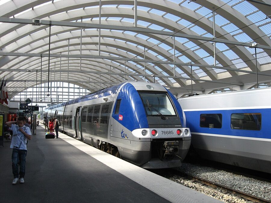 Reims station with TER and TGV trains