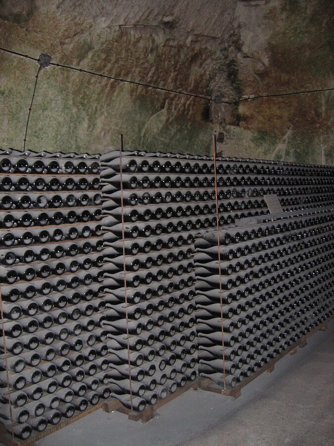 Champagne bottles aging in Veuve Clicquot cellars