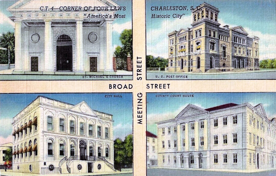 Four Corners of Law Charleston vintage postcard 1940s