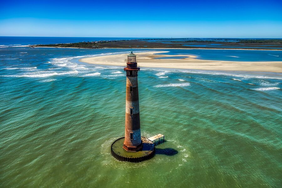 Morris Island Lighthouse from the air off Charleston