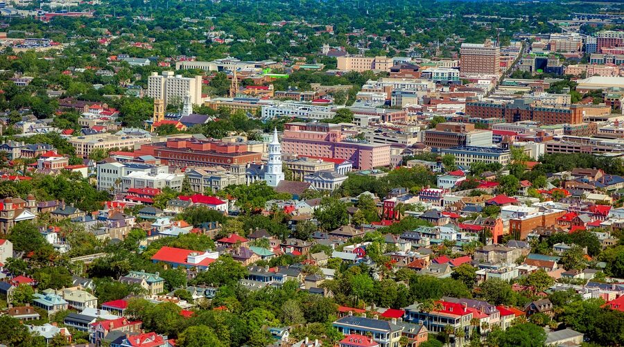 Charleston historic district aerial view