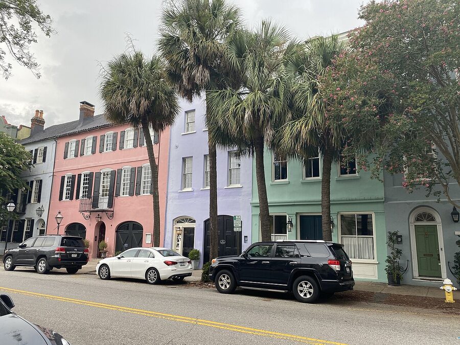 Rainbow Row pastel houses in Charleston