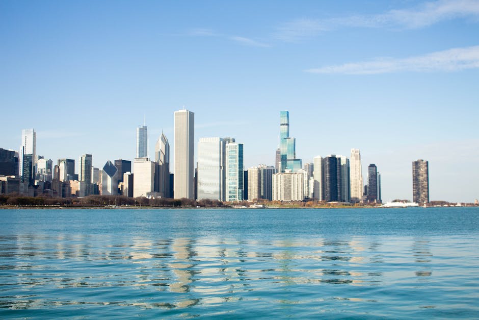 Chicago skyline from Lake Michigan on a clear sunny day