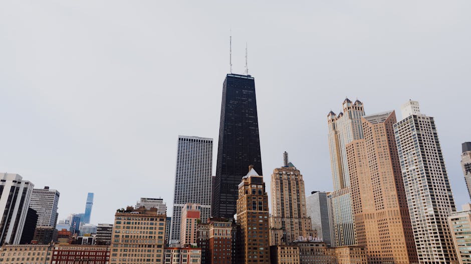Chicago skyline with John Hancock Center prominent among skyscrapers