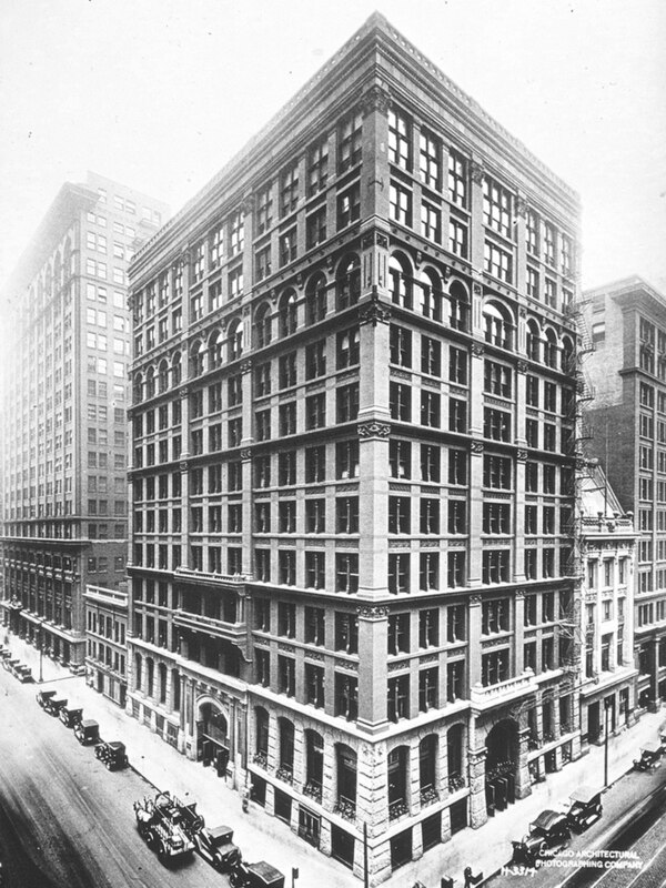 Historic photograph of the Home Insurance Building in Chicago, considered the first skyscraper