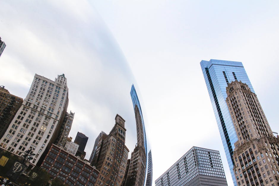 Chicago skyline reflected in Cloud Gate sculpture