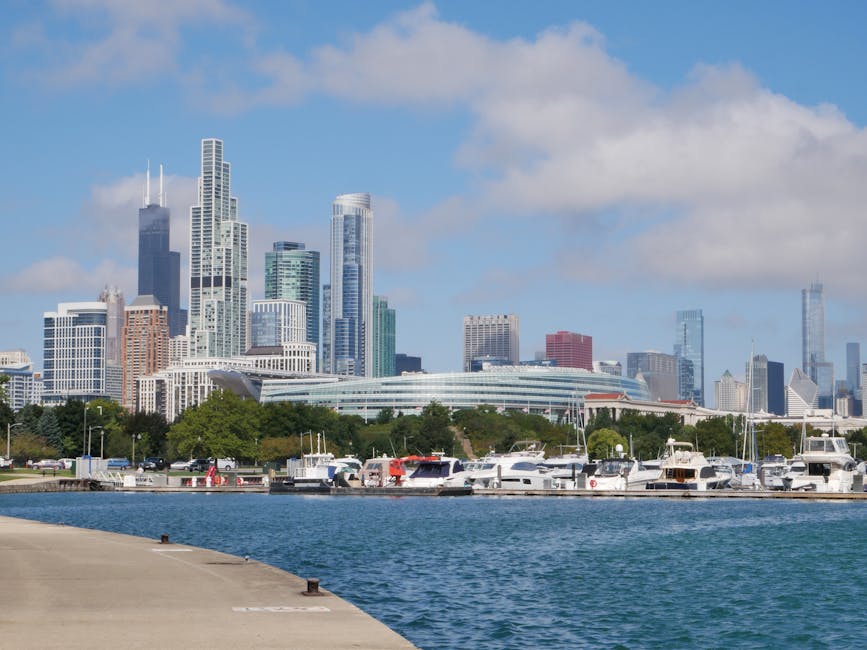 Chicago marina with boats and skyline