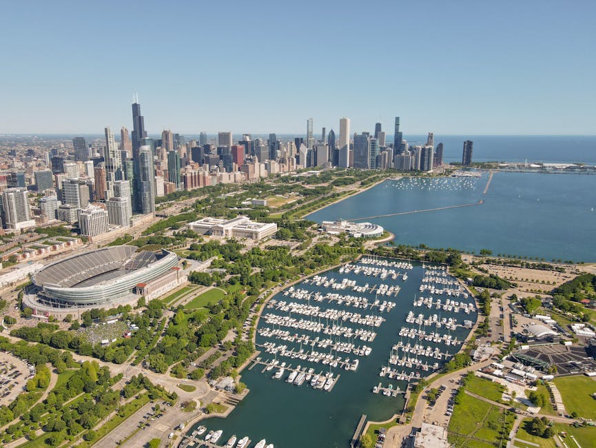 Chicago lakefront panorama aerial