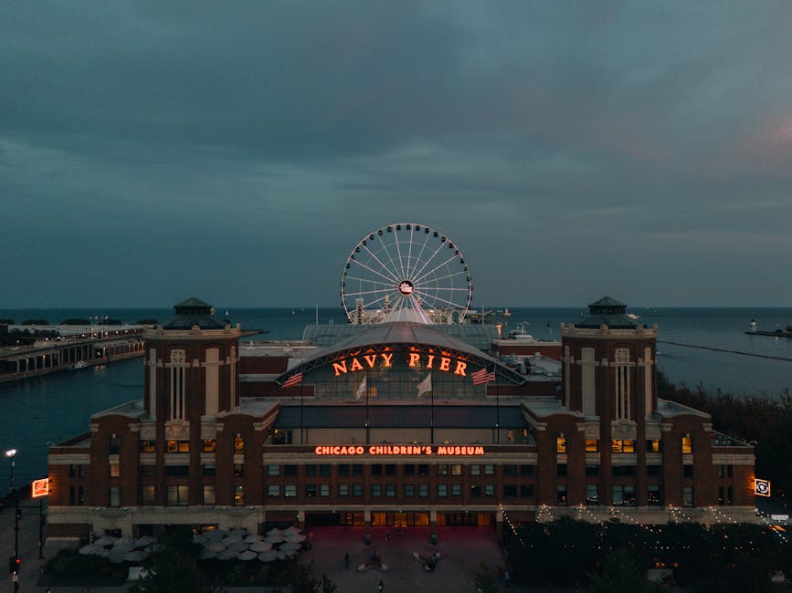 Aerial Navy Pier at twilight