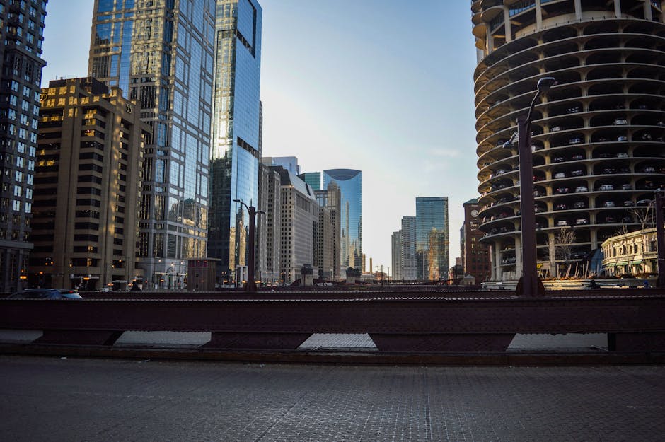 Chicago modern skyline from a city bridge