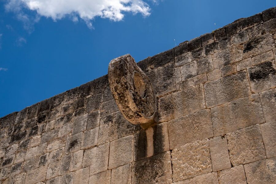 Stone ring on the wall of the Great Ball Court at Chichen Itza