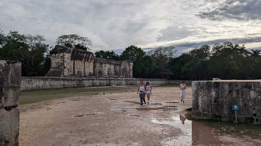 The Great Ball Court at Chichen Itza viewed along its length