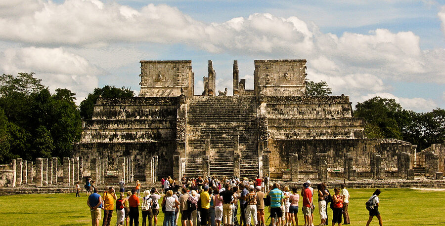 Temple of the Warriors with stone columns at Chichen Itza
