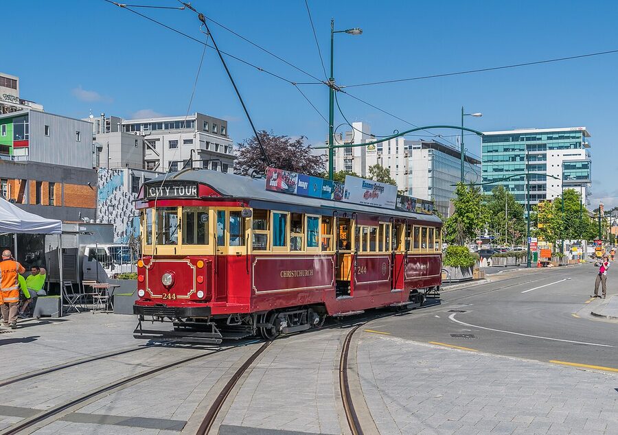 Christchurch heritage tram at Cathedral Square