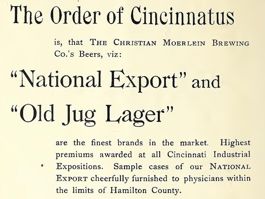 Christian Moerlein Brewing Company 1891 National Export and Old Jug Lager advertisement