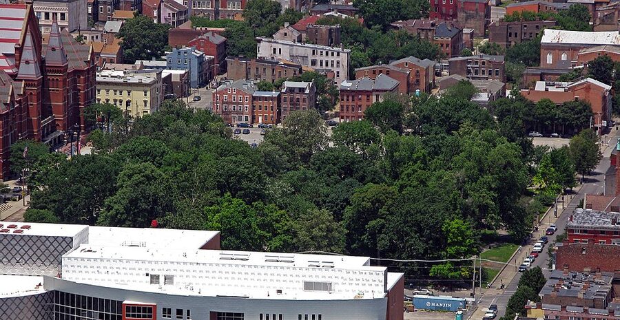 Washington Park aerial view Over-the-Rhine Cincinnati