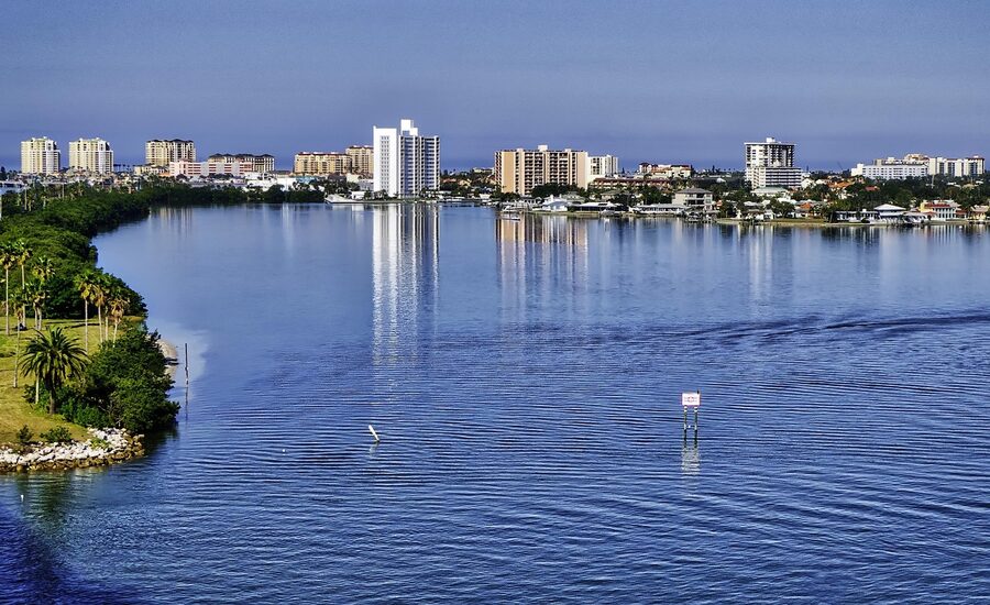 Clearwater Beach causeway connecting to the barrier island