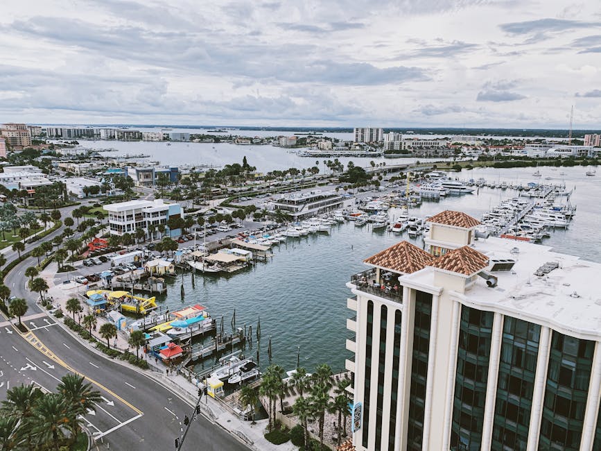 Aerial view of Clearwater Marina and Pier House 60 hotel
