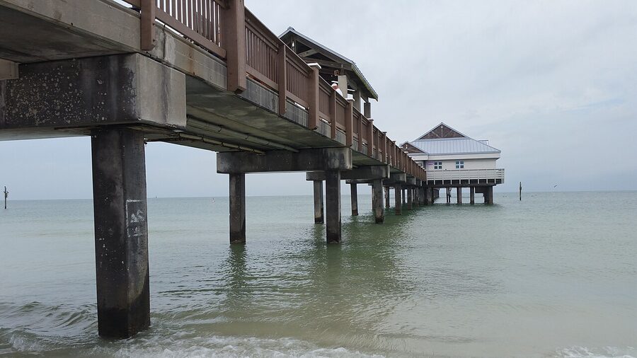 Pier 60 at Clearwater sunset with beachgoers