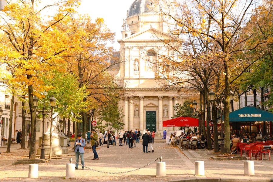 The Sorbonne in autumn in the Latin Quarter Paris