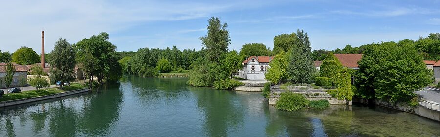 Charente river view from Pont-Neuf bridge in Cognac France