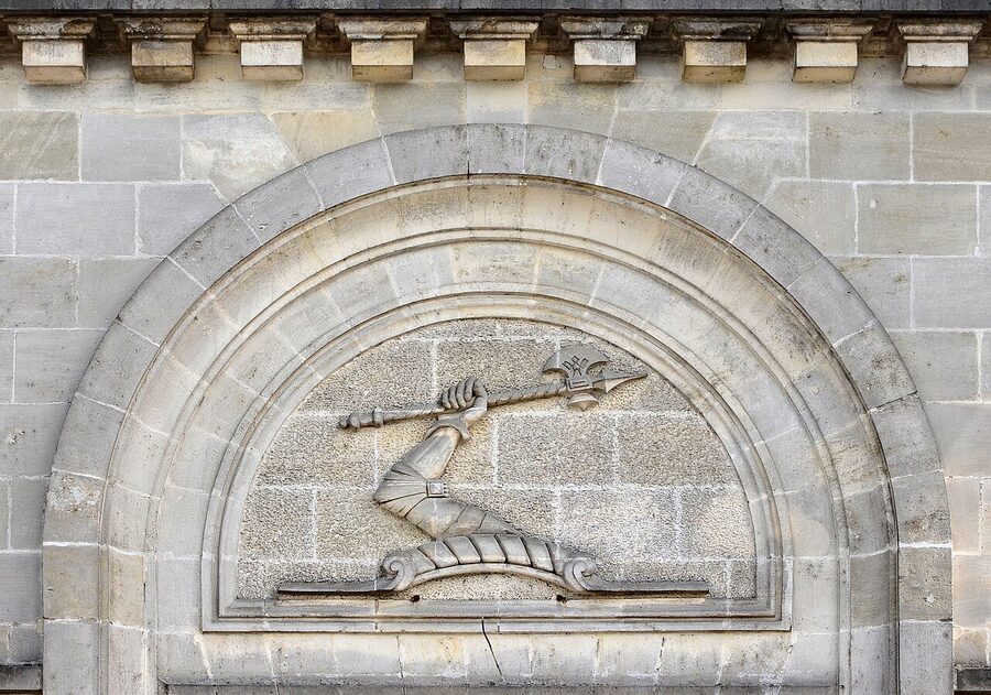 Hennessy maison emblem on facade in Cognac town France