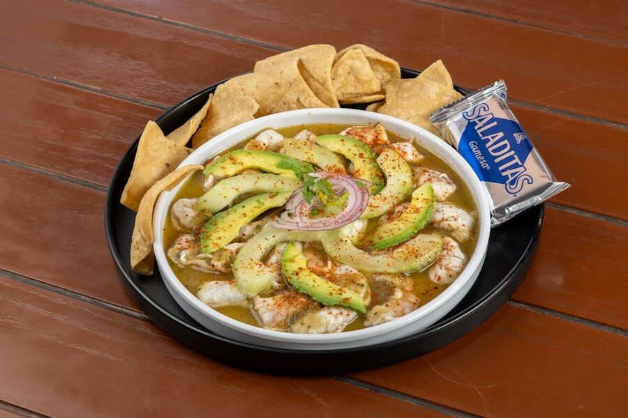Shrimp avocado ceviche with chips