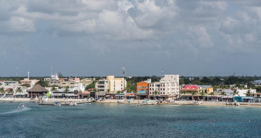 Panoramic view of Cozumel coast with calm sea and sky