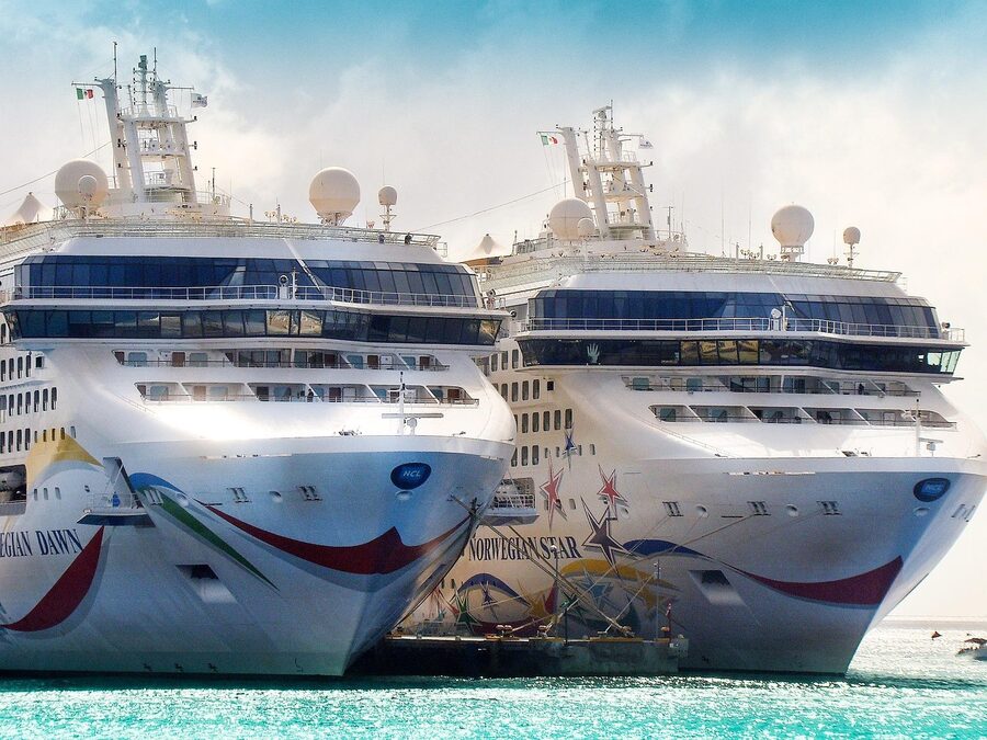Three cruise ships docked at the Cozumel cruise port