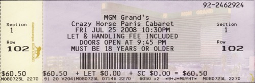 Crazy Horse Paris cabaret ticket stub souvenir