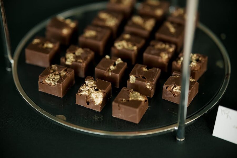 Dark chocolate truffles with gold flakes
