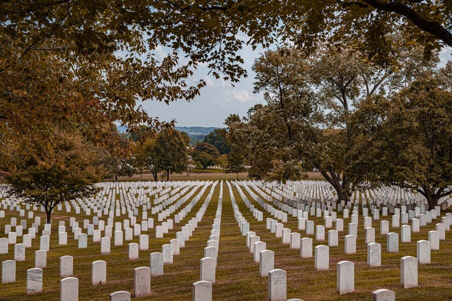 Arlington National Cemetery rows of white headstones