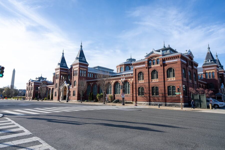 Smithsonian Castle with Washington Monument in background