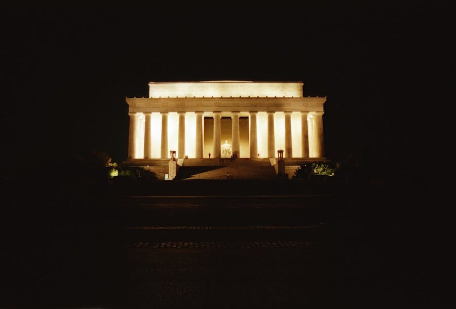 Lincoln Memorial beautifully lit against a dark sky