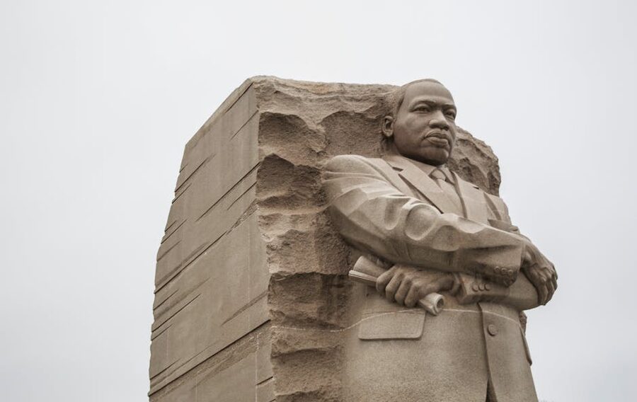 Martin Luther King Jr statue profile Stone of Hope at night