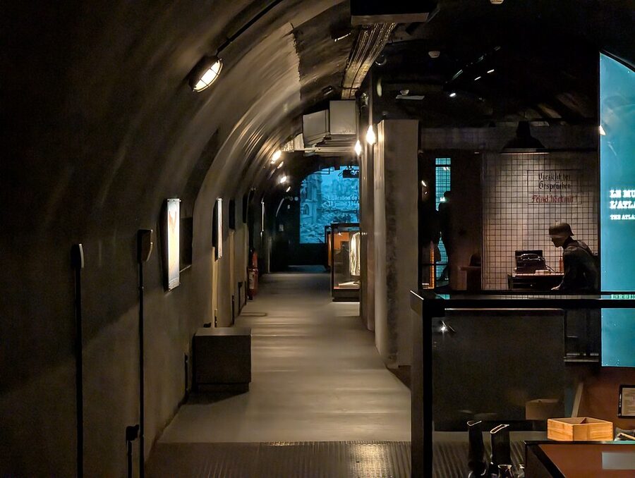 Underground bunker exhibit at the Caen Memorial museum, Normandy