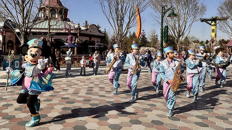 La Fanfare Disney brass band on Adventure Way at Disney Adventure World
