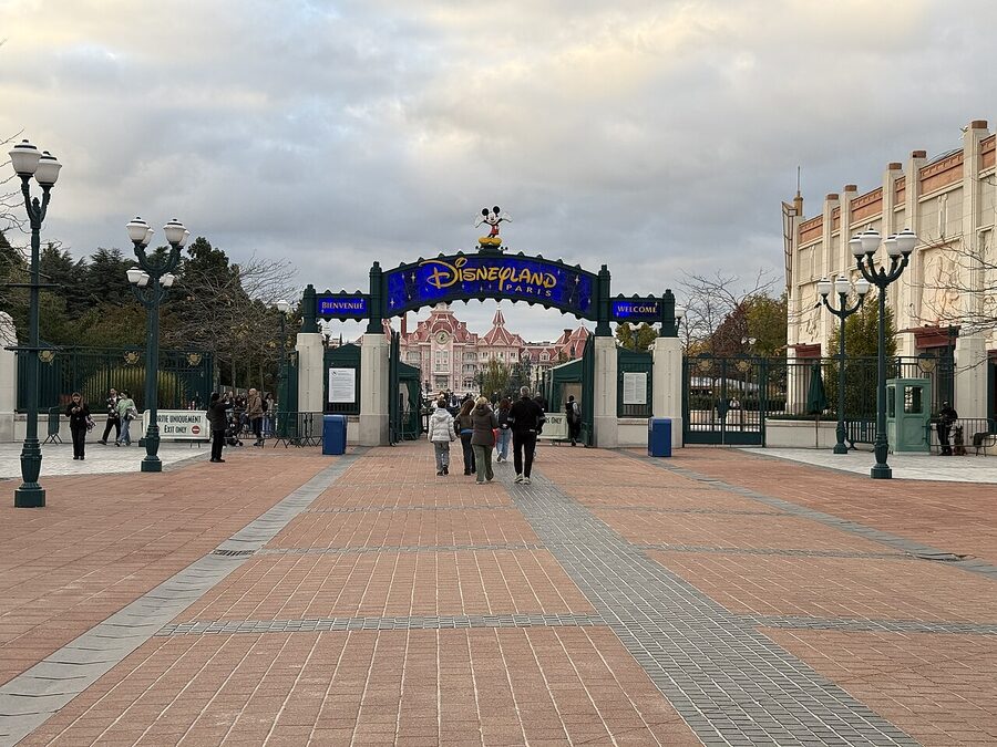 Aerial view of the Disneyland Paris resort complex in Chessy showing both parks
