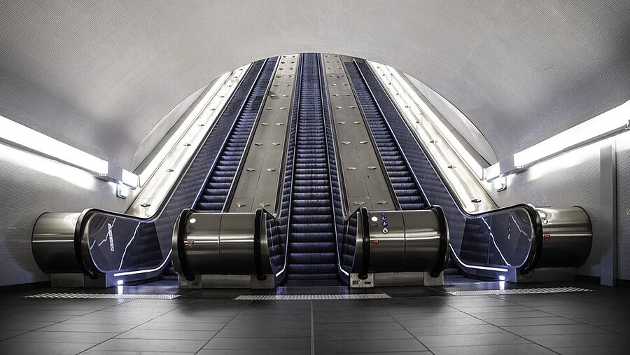 Auber RER station escalators in Paris