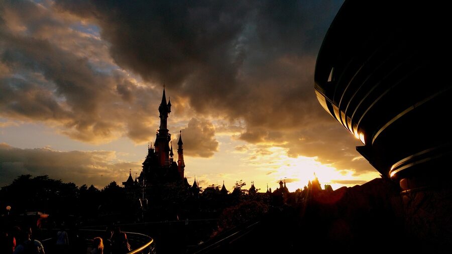 Disneyland Paris park at sunset